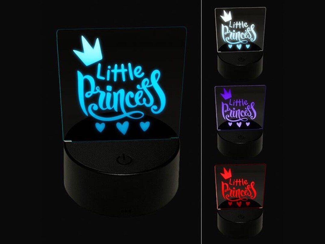 Little Princess Cursive With Crown and Hearts 3D Illusion LED Night ...