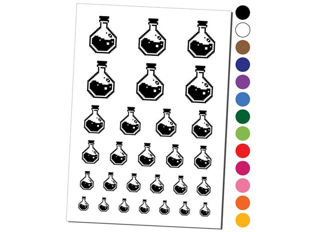 Pixel RPG Potion Health Mana Bottle Temporary Tattoo Water Resistant ...