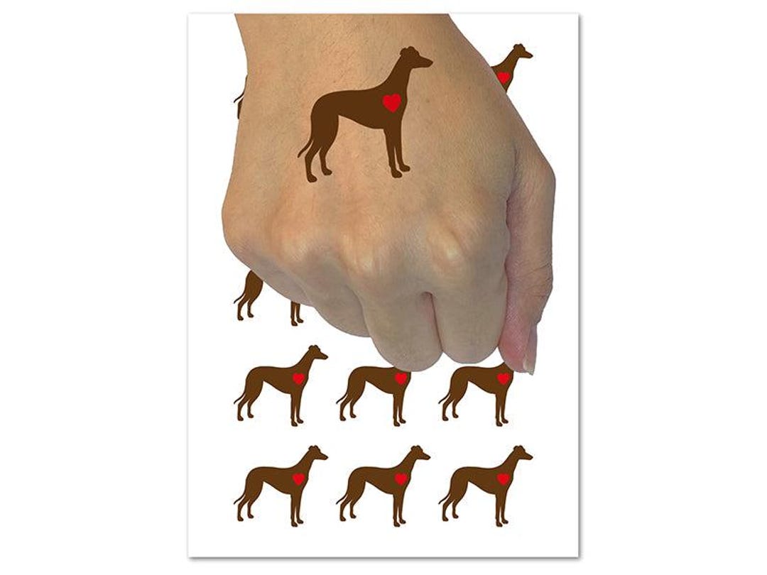 Greyhound Dog With Heart Temporary Tattoo Water Resistant Fake Body Art ...