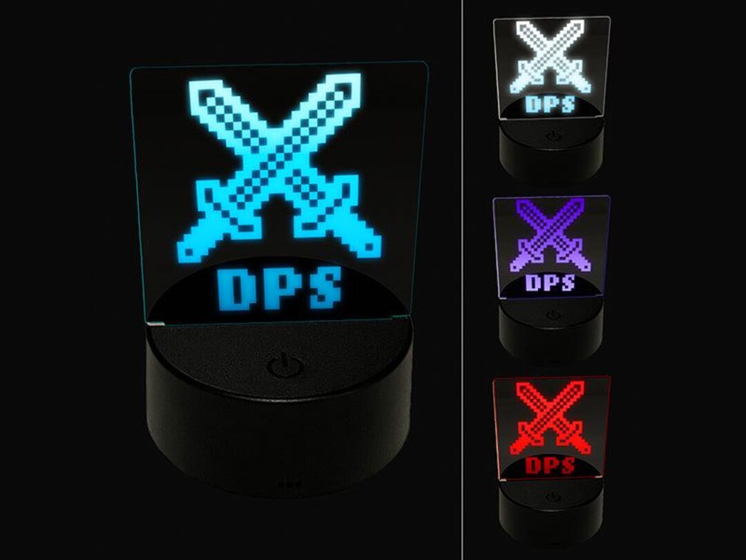 Pixel RPG DPS Swords Gaming 3D Illusion LED Night Light Sign Nightstand ...