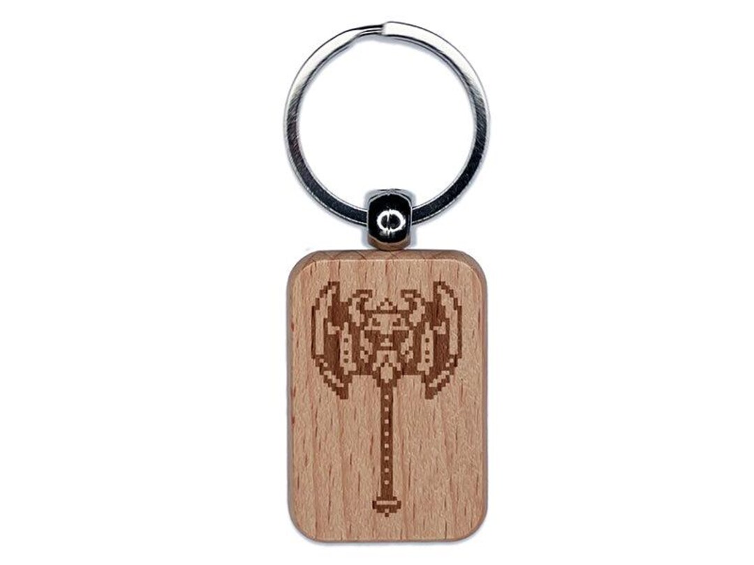 Pixel Dwarven Battle Axe RPG Weapon Engraved Wood Rectangle Keychain ...