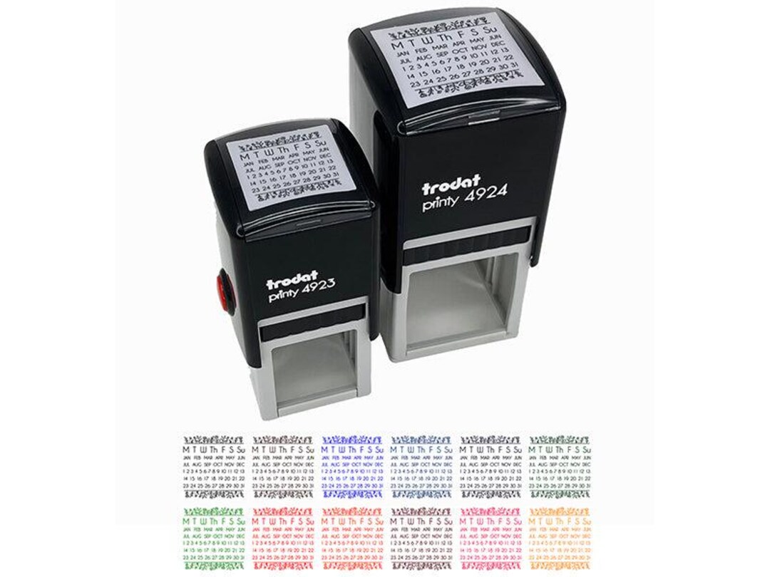 Perpetual Calendar Floral Planner Monday Start Self-inking Rubber Stamp ...