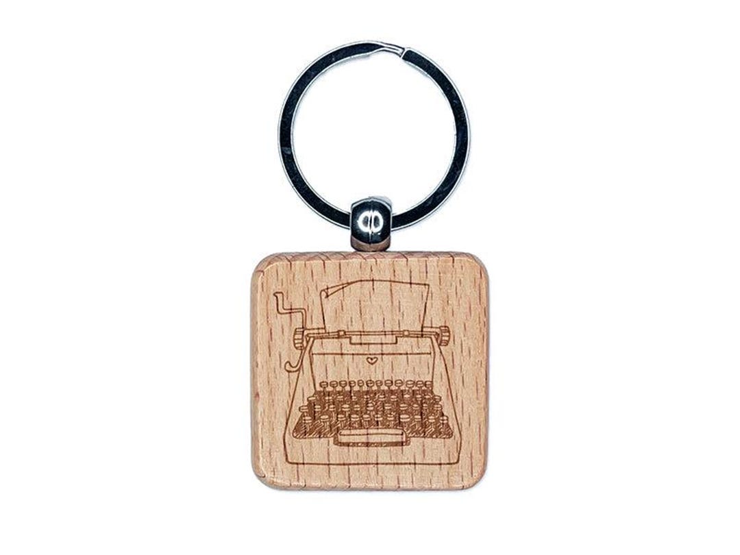 Retro Hand Drawn Vintage Typewriter With Blank Paper Engraved Wood ...