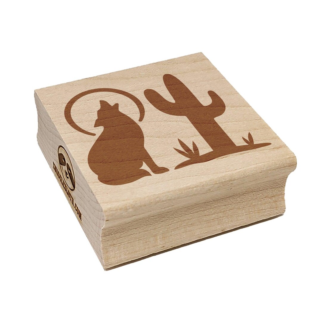 Southwest Coyote Cactus Moon Square Rubber Stamp for Stamping Crafting ...