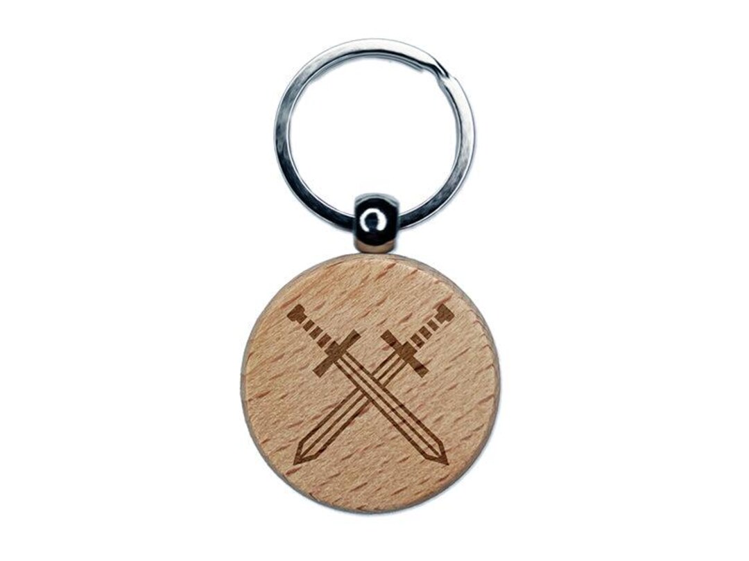 Crossed Swords Battle Icon Engraved Wood Round Keychain Tag Charm - Etsy
