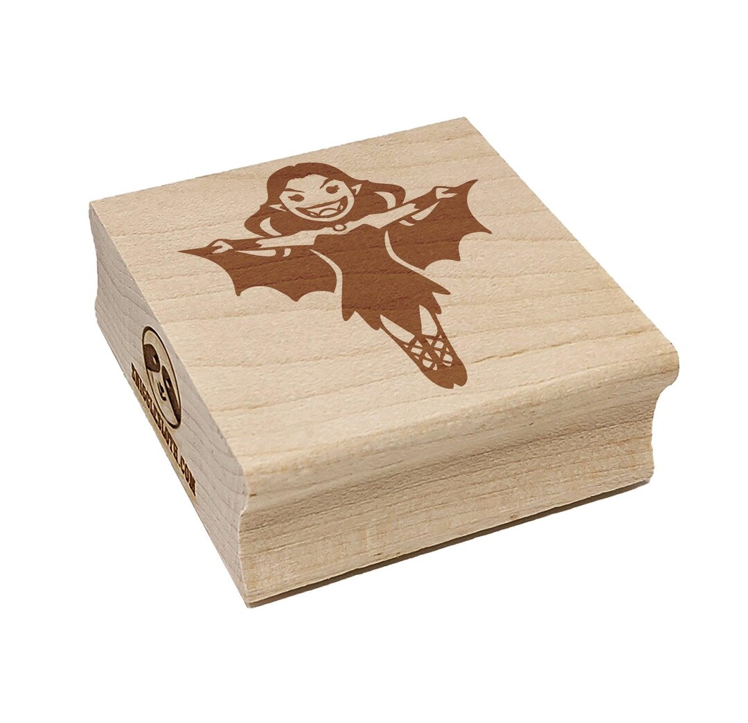 Cartoon Vampire Woman Halloween Square Rubber Stamp for Stamping ...