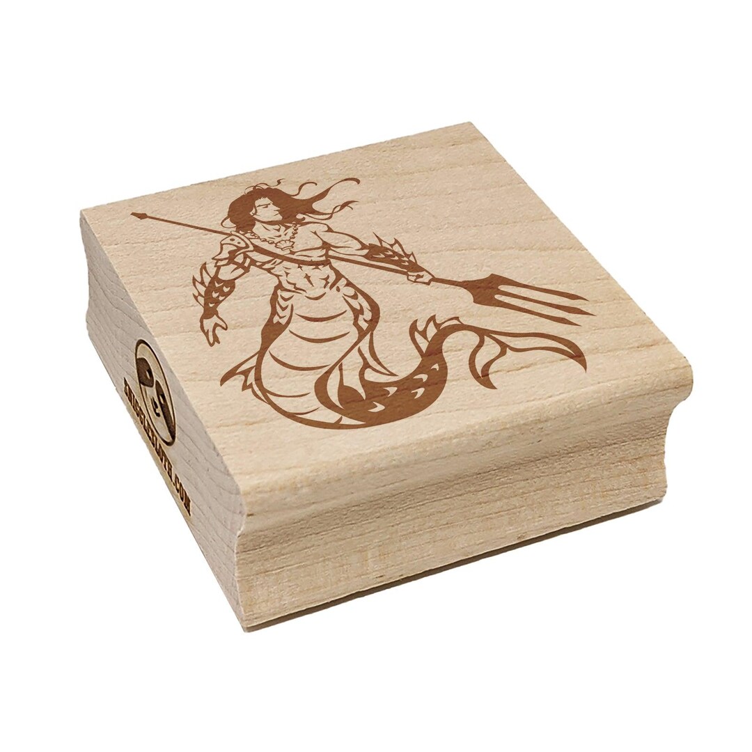 Merman Mermaid Man With Trident Square Rubber Stamp for Stamping ...