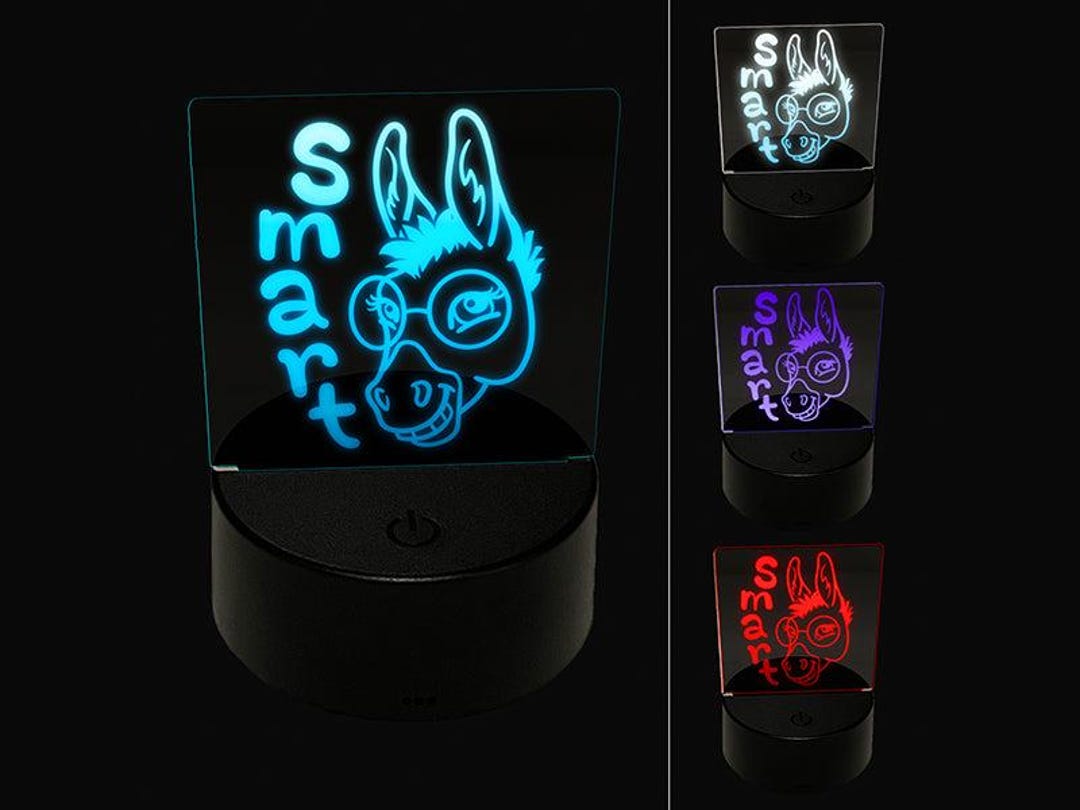 Smiling Smart Donkey With Glasses 3D Illusion LED Night Light Sign ...