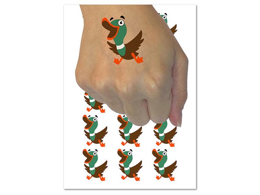 Excited and Happy Mallard Duck Cartoon Temporary Tattoo Water Resistant ...