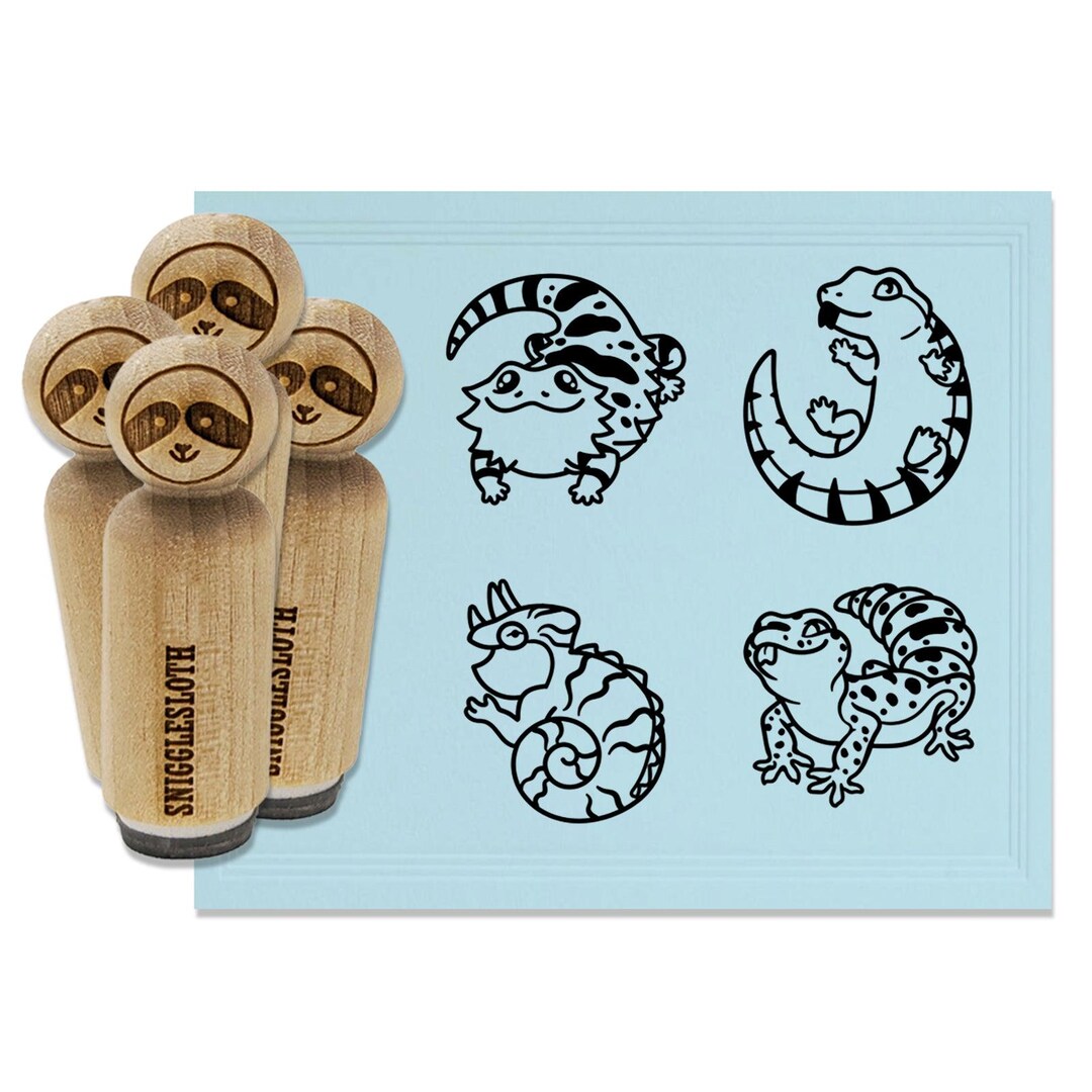 Fat Cute Lizards Gecko Chameleon Skink Bearded Dragon Rubber Stamp Set ...