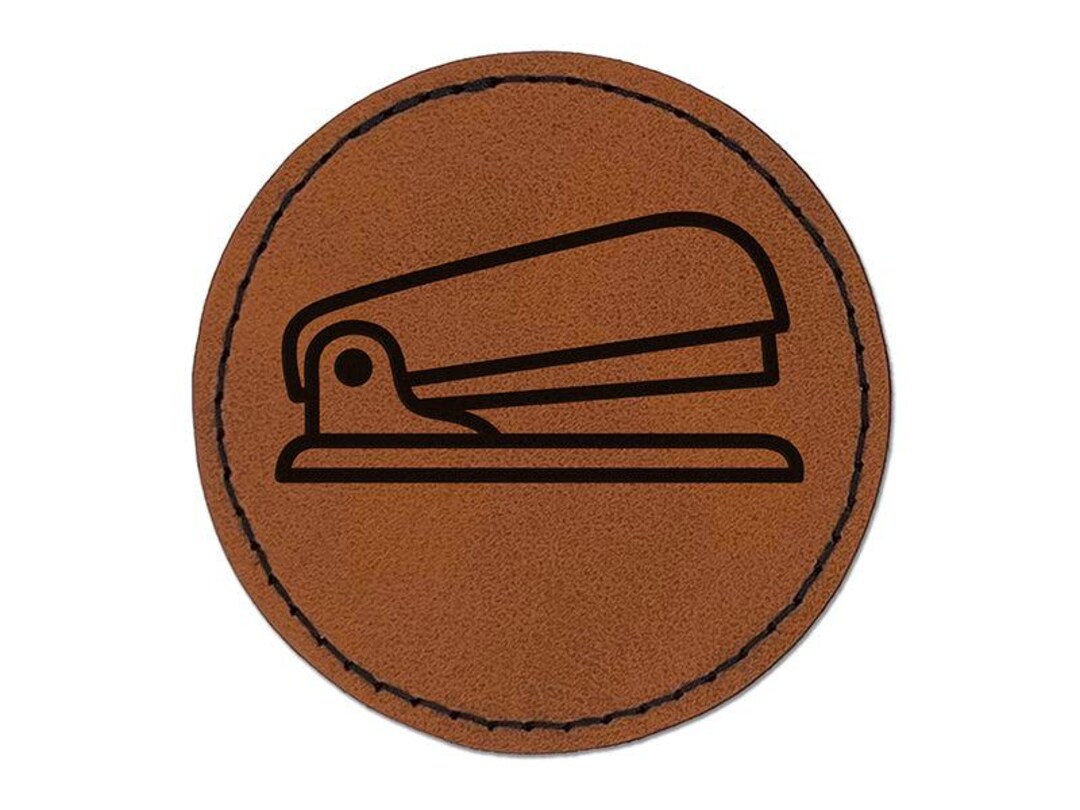 Stapler Office Supplies Round Iron-on Engraved Faux Leather Patch ...