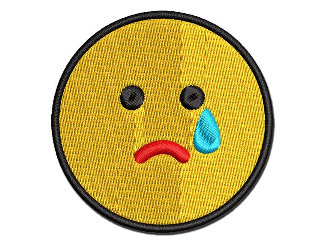 Sad Tear Crying Frown Face Emoticon Multi-color Embroidered Iron-on or ...