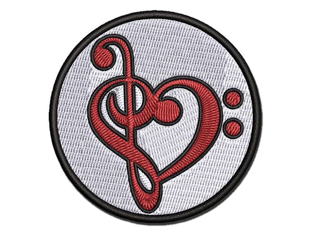 Treble Bass Clef Heart Music Love Multi-color Embroidered Iron-on or ...