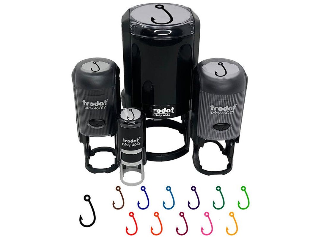 Single Barbed Fishing Hook Angler Fisherman Self-inking Rubber Stamp ...