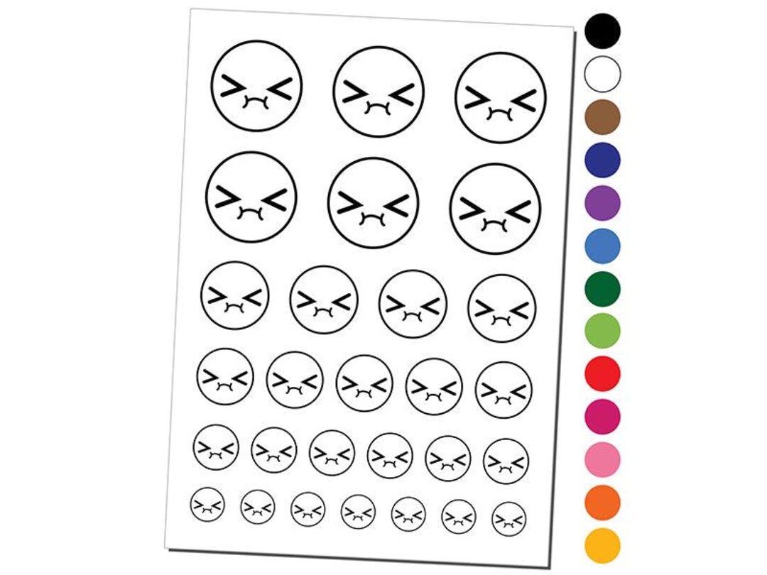 Kawaii Cute Embarrassed Scrunched Face Temporary Tattoo Water Resistant ...