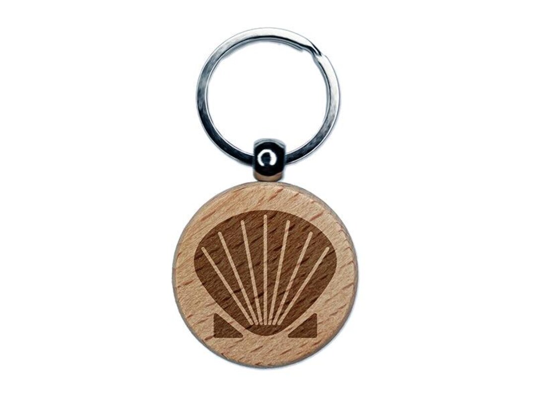Clam Shell Engraved Wood Round Keychain Tag Charm - Etsy