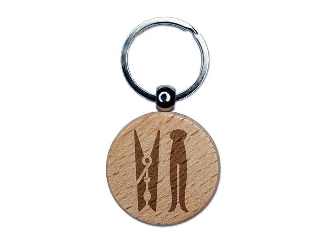 Laundry Clothespin Engraved Wood Round Keychain Tag Charm - Etsy