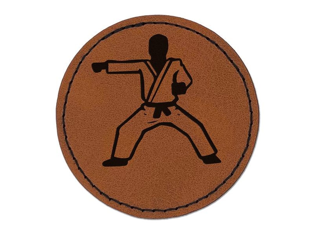Kung Fu Martial Arts Rider Stance Karate Gi Round Iron-on Engraved Faux ...