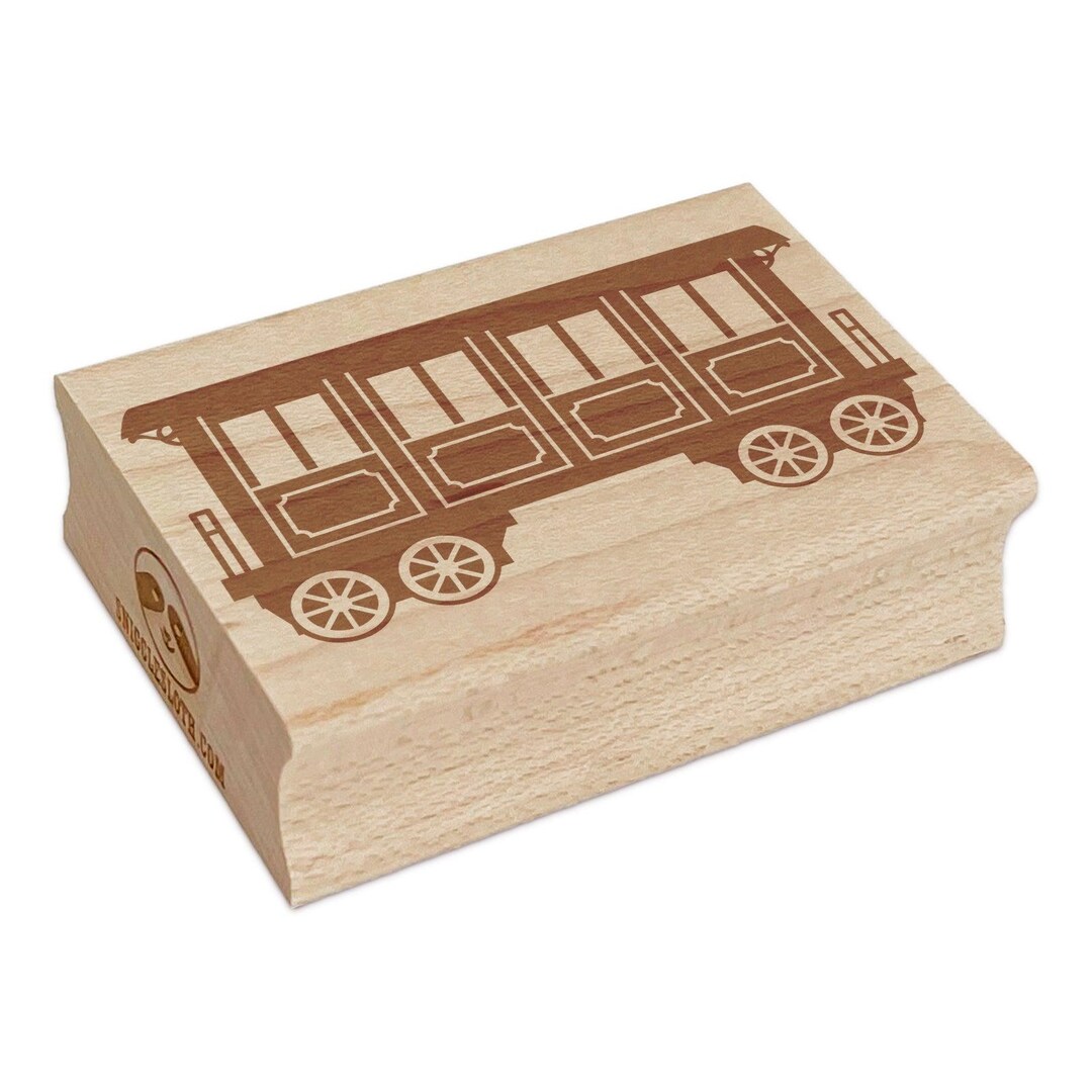 Classic Vintage Locomotive Train Passenger Car Rectangle Rubber Stamp ...