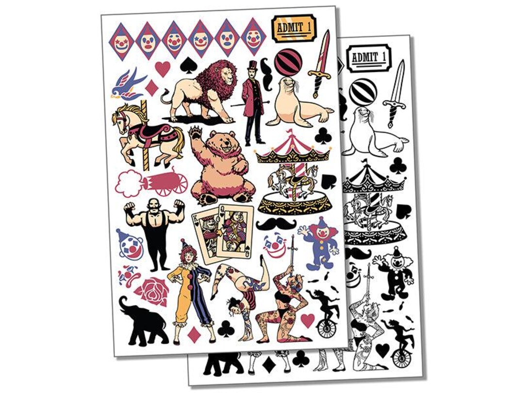 Circus Carnival Clowns Temporary Tattoo Water Resistant Fake Body Art ...