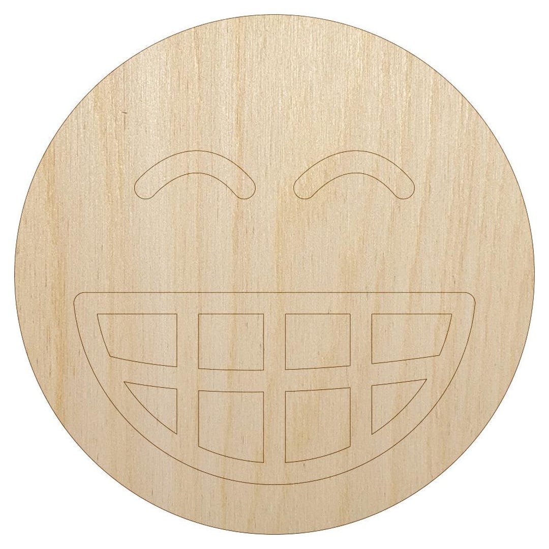 Happy Face Big Smile Teeth Grin Emoticon Unfinished Wood Shape Piece ...
