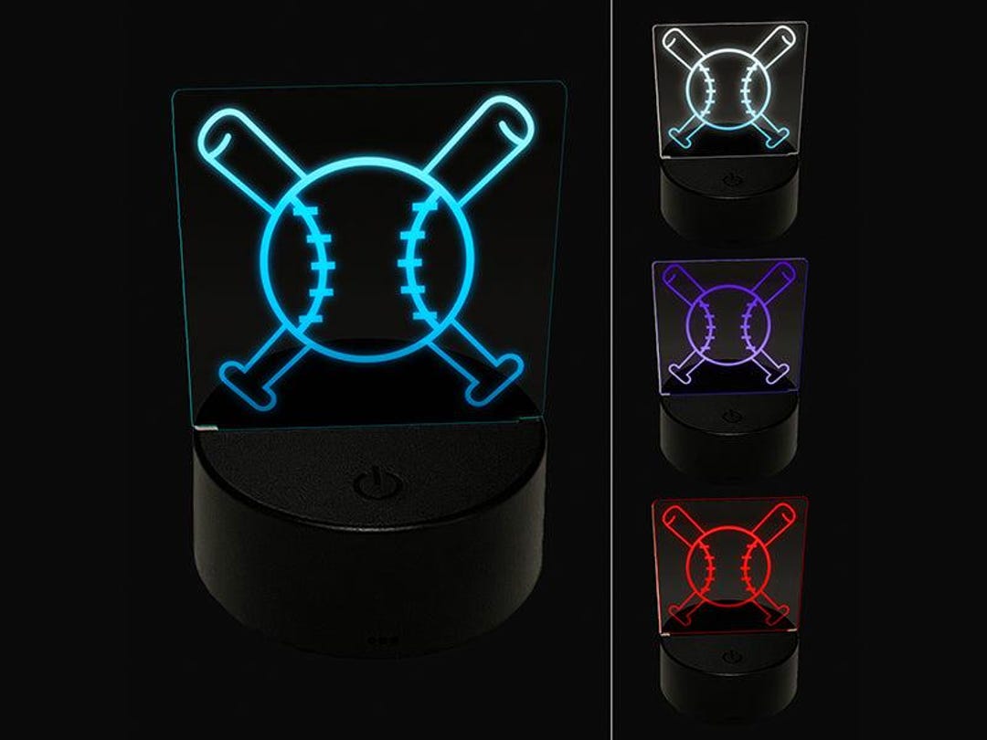 Baseball Crossed Bats 3D Illusion LED Night Light Sign Nightstand Desk ...