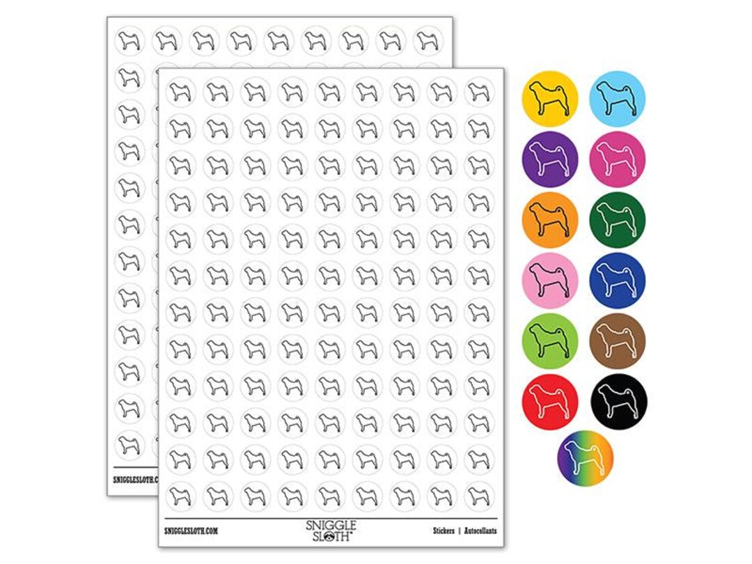 Shar-pei Dog Outline 200 0.50 Round Stickers - Etsy