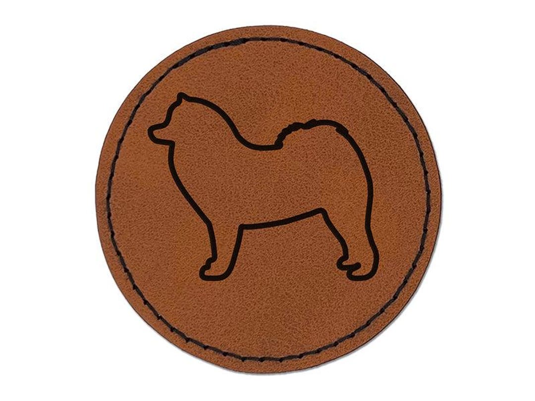 Samoyed Dog Outline Round Iron-on Engraved Faux Leather Patch Applique ...