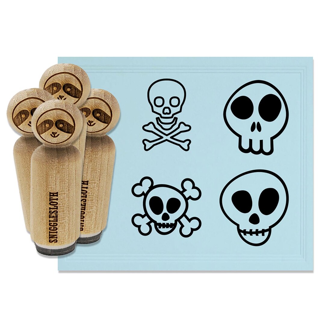 Skeleton Skull Bones Doodle Outline Rubber Stamp Set for Stamping ...