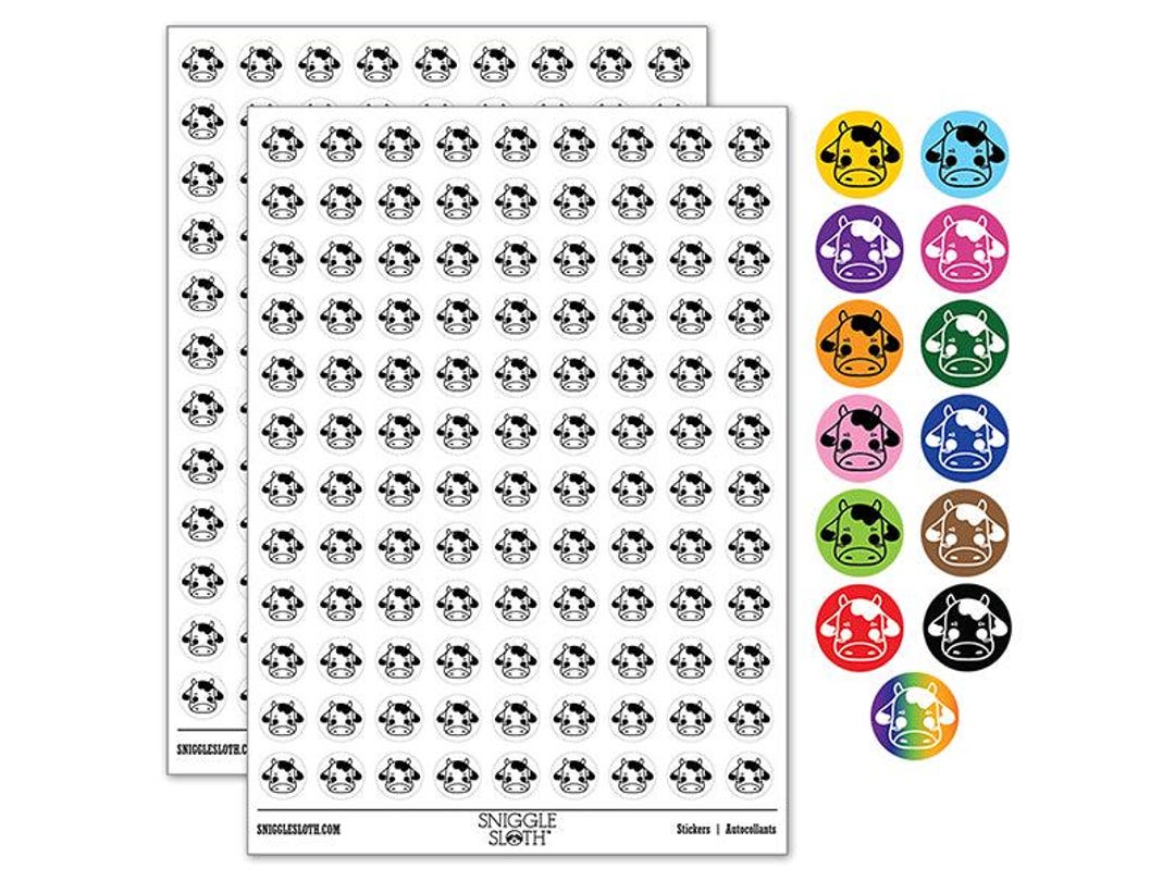 Charming Kawaii Chibi Cow Face Blushing Cheeks Milk Farm 200 0.50 Round ...