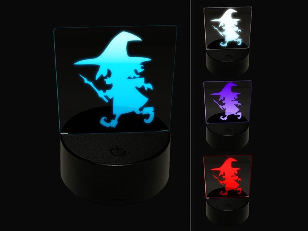 Mischievous Little Witch Wand Halloween 3D Illusion LED Night Light ...
