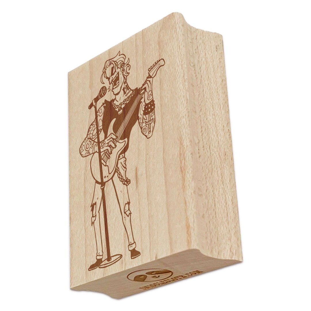 Musician Rockstar Singer With Guitar Rectangle Rubber Stamp for ...