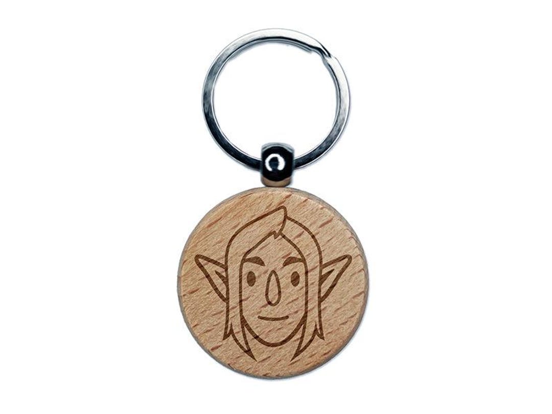 Elf Male Character Face Engraved Wood Round Keychain Tag Charm - Etsy