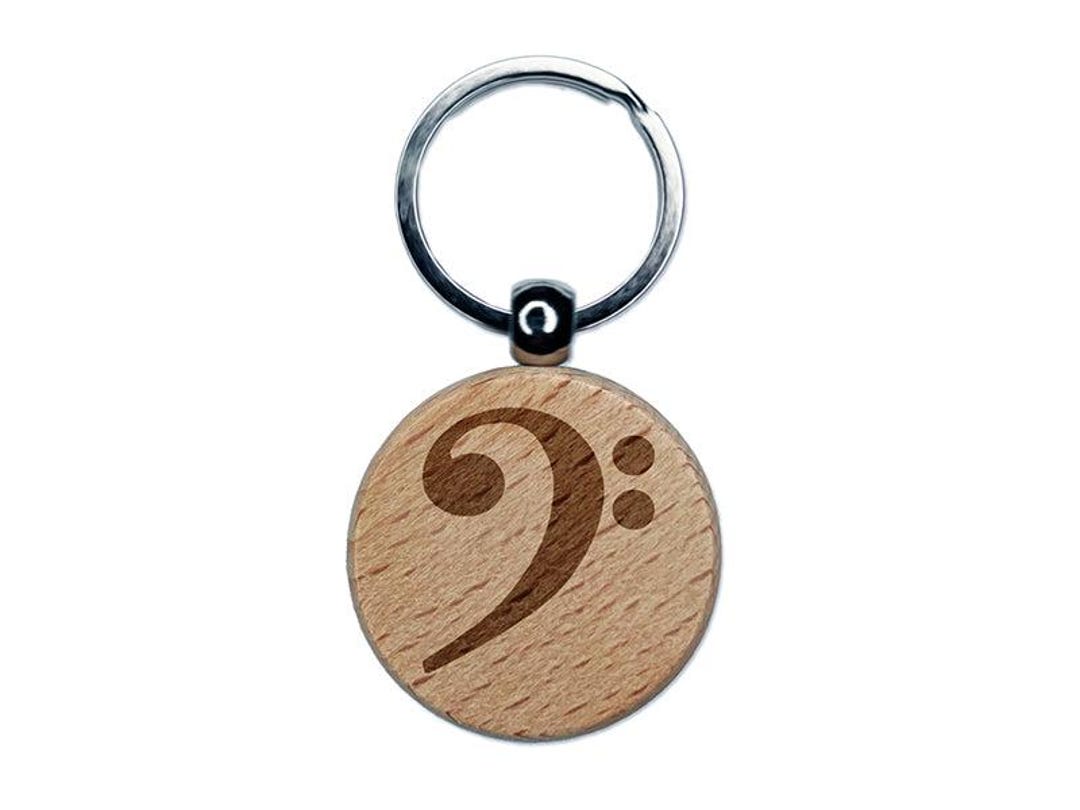 Bass Clef Music Engraved Wood Round Keychain Tag Charm - Etsy