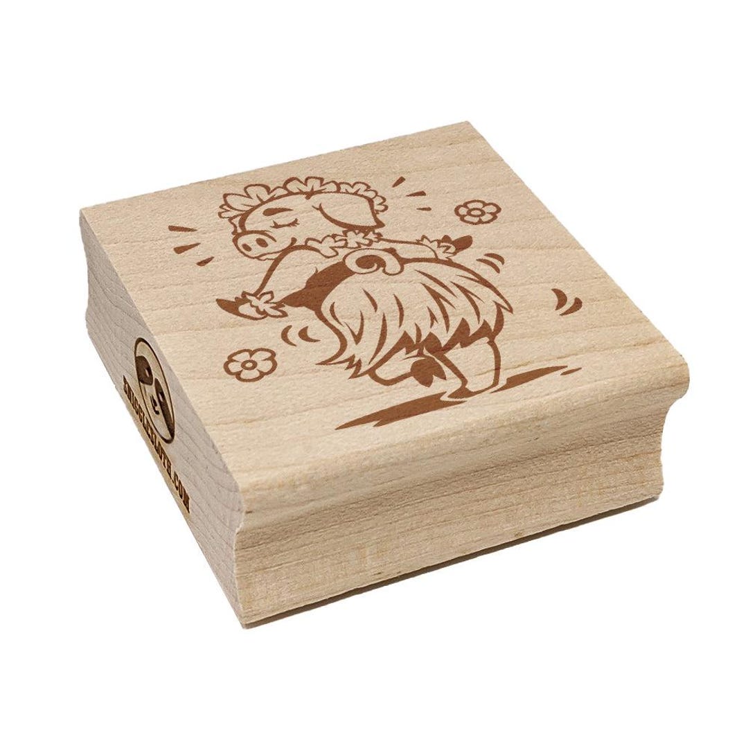 Luau Hawaiian Hula Pig With Lei Square Rubber Stamp for Stamping ...