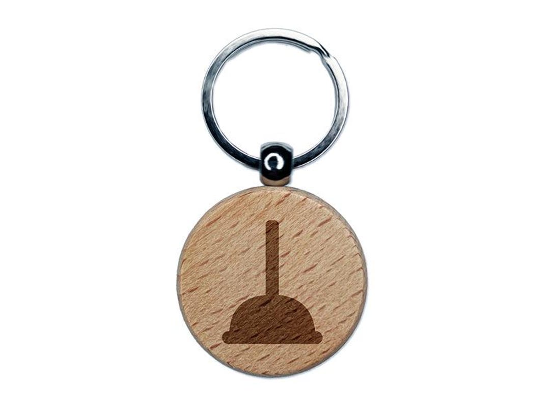 Toilet Plunger Plumbing Icon Solid Engraved Wood Round Keychain Tag ...