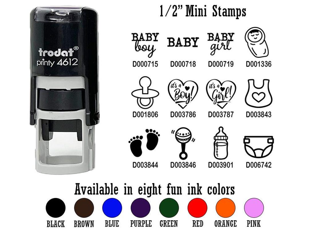 Baby Shower Boy Girl Bottle 1/2" Self-inking Rubber Stamp Ink Stamper ...