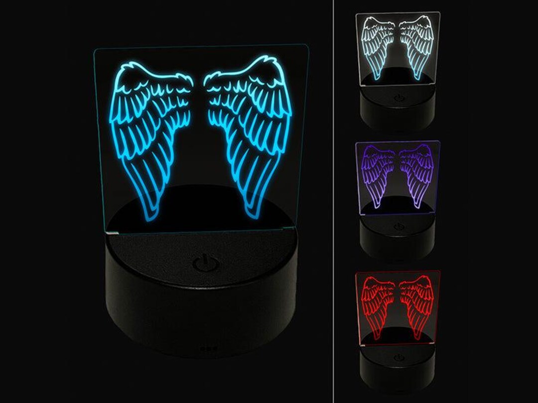 Folded Angel Wings Feathers 3D Illusion LED Night Light Sign Nightstand ...
