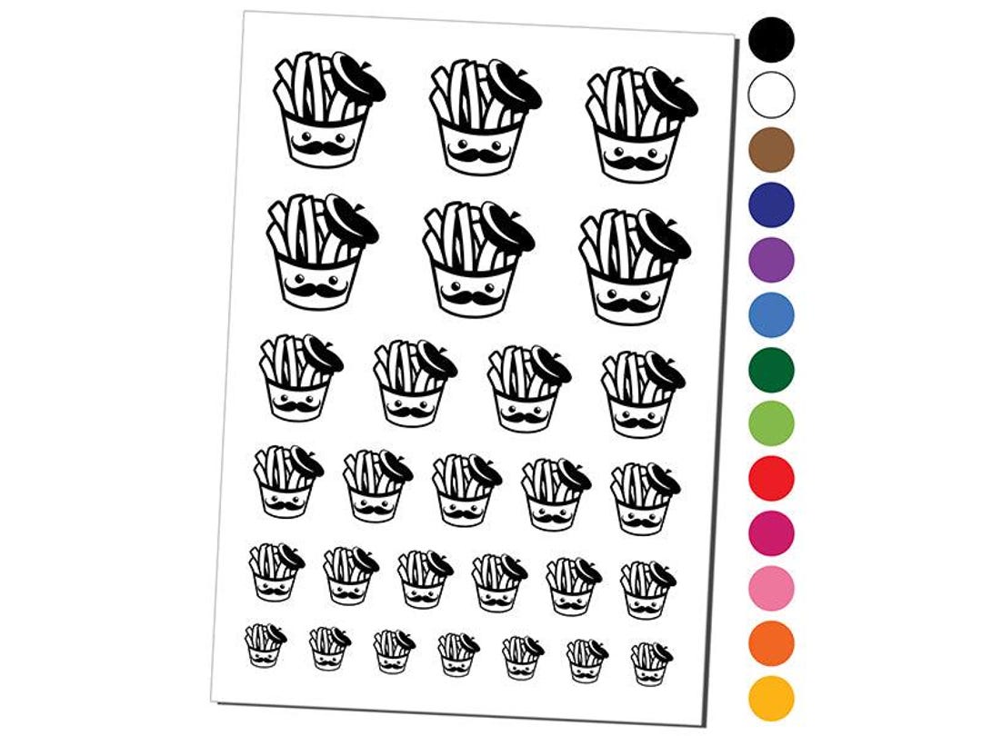French Fries With Mustache and Beret Temporary Tattoo Water Resistant ...