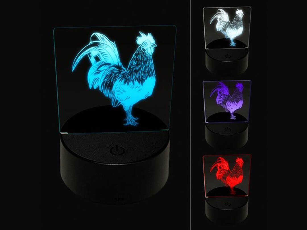 Handsome Rooster Chicken 3D Illusion LED Night Light Sign Nightstand ...