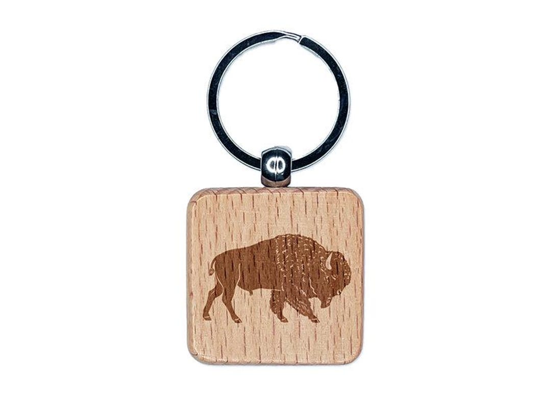 Majestic American Bison Buffalo Engraved Wood Square Keychain Tag Charm ...