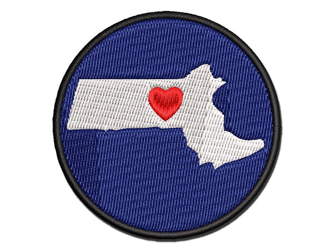 Massachusetts State With Heart Multi-color Embroidered Iron-on or Hook ...