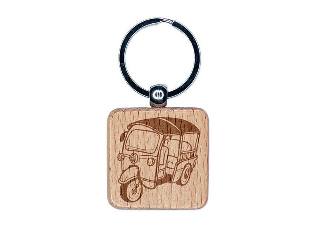 Tuk-tuk Auto Rickshaw Thailand Asian Taxi Engraved Wood Square Keychain ...