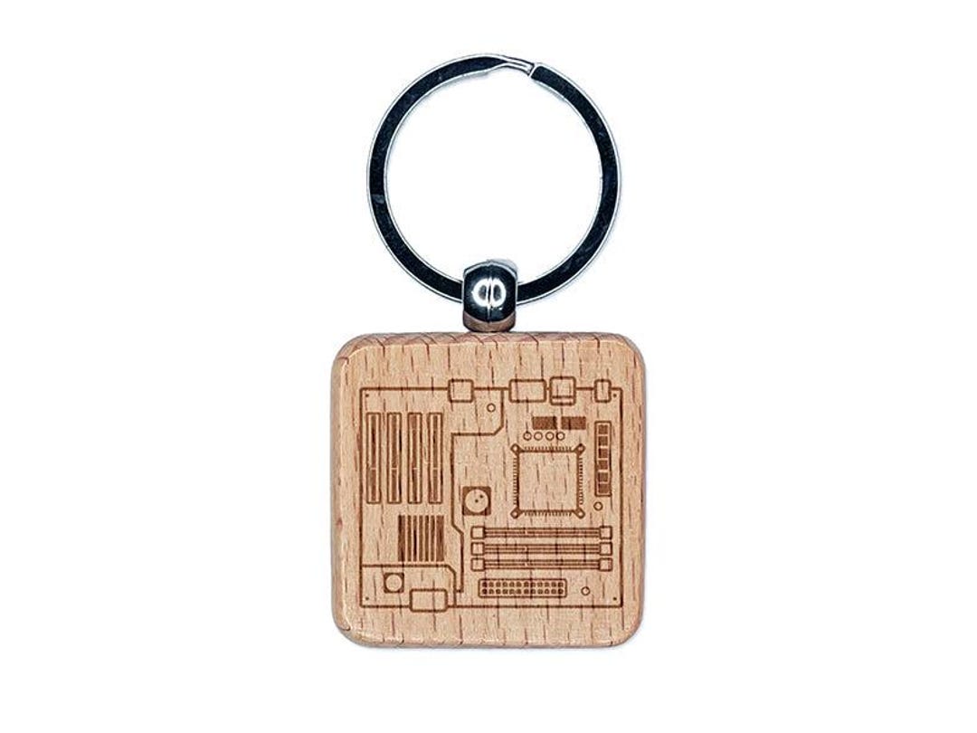 Computer Motherboard Circuit Board Engraved Wood Square Keychain Tag ...