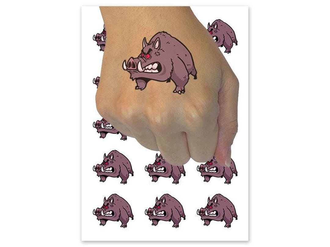 Angry Raging Boar Pig Tusks Temporary Tattoo Water Resistant Fake Body ...