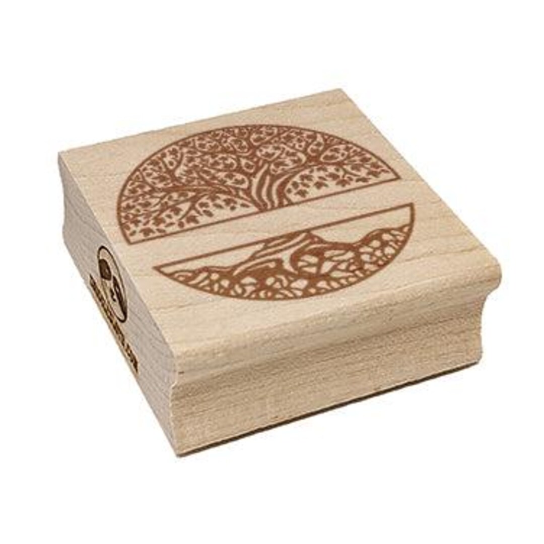 Family Tree of Life Split Frame Name Monogram Square Rubber Stamp for ...