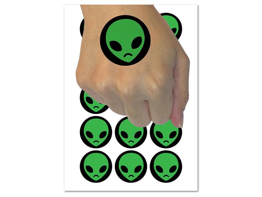 Sad Alien Emoticon Temporary Tattoo Water Resistant Fake Body Art Set ...