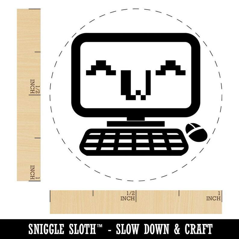 Cute Kawaii Computer Face Emoticon Rubber Stamp for Stamping Crafting ...