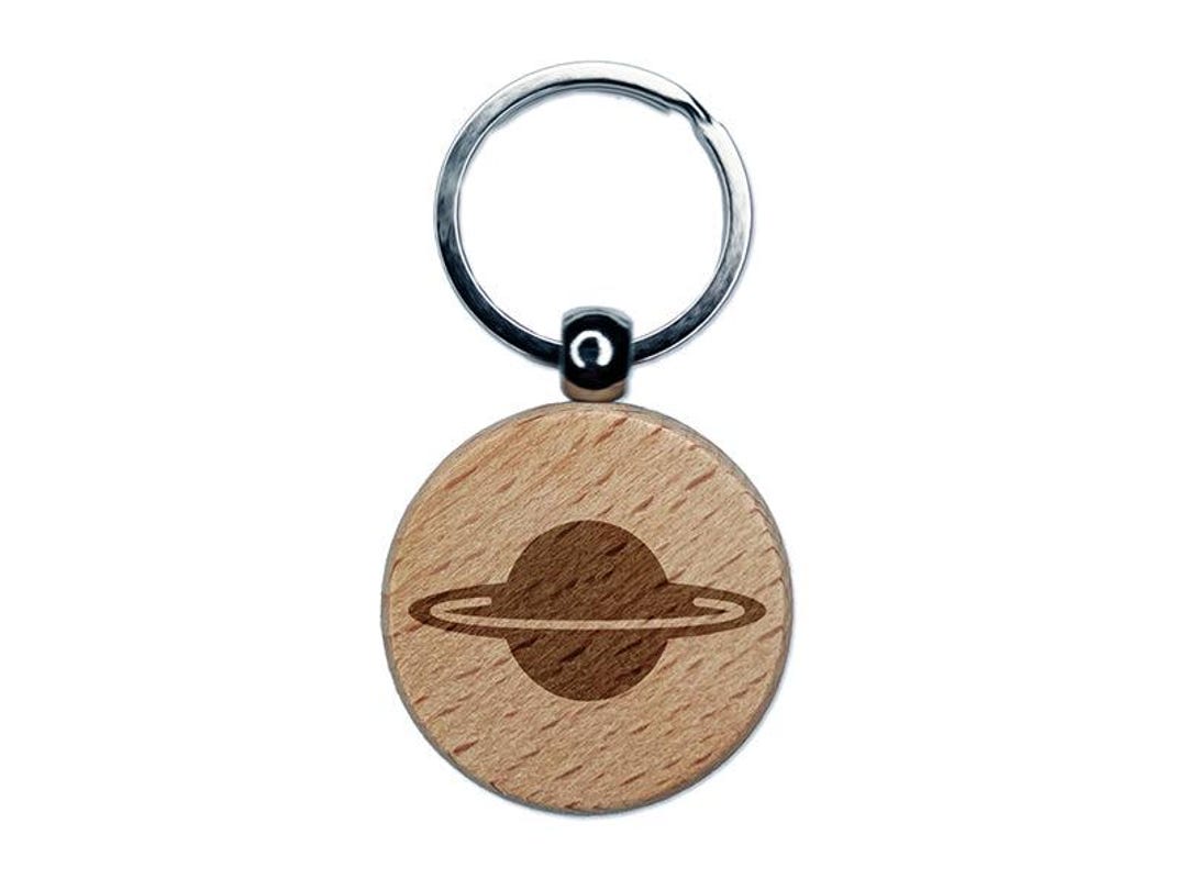 Saturn Planet Symbol Engraved Wood Round Keychain Tag Charm - Etsy