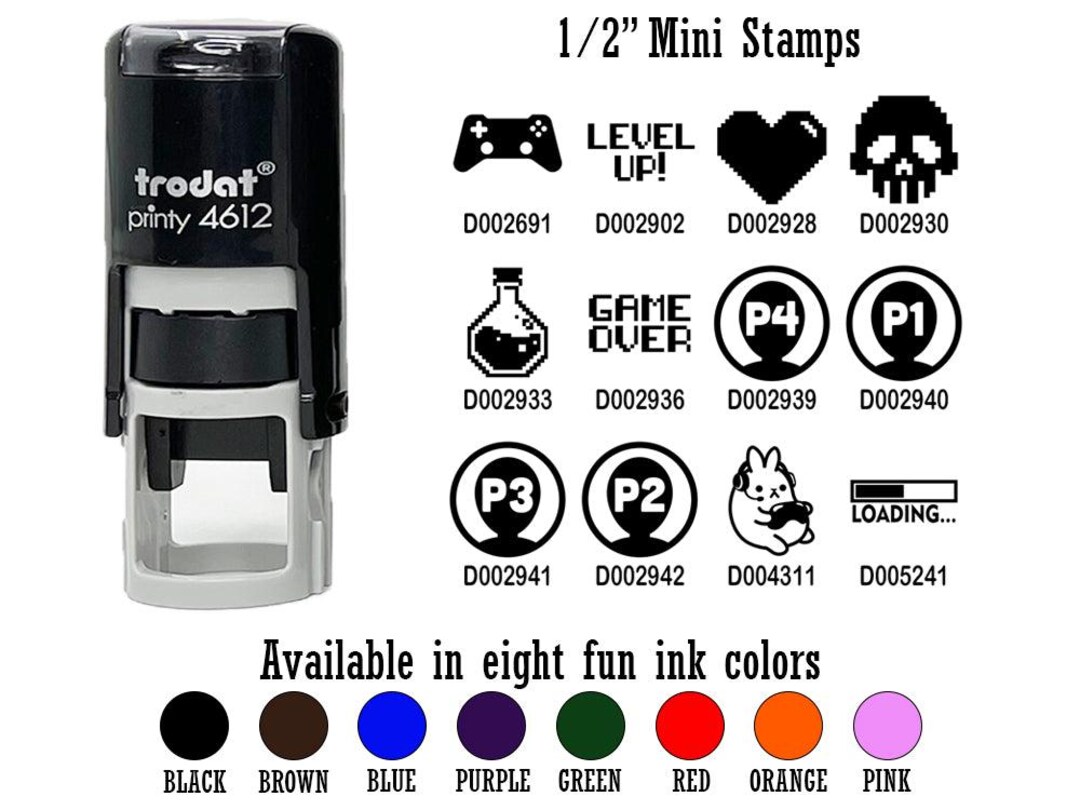 Video Game Gamer Gaming Symbols 1/2" Self-inking Rubber Stamp Ink ...